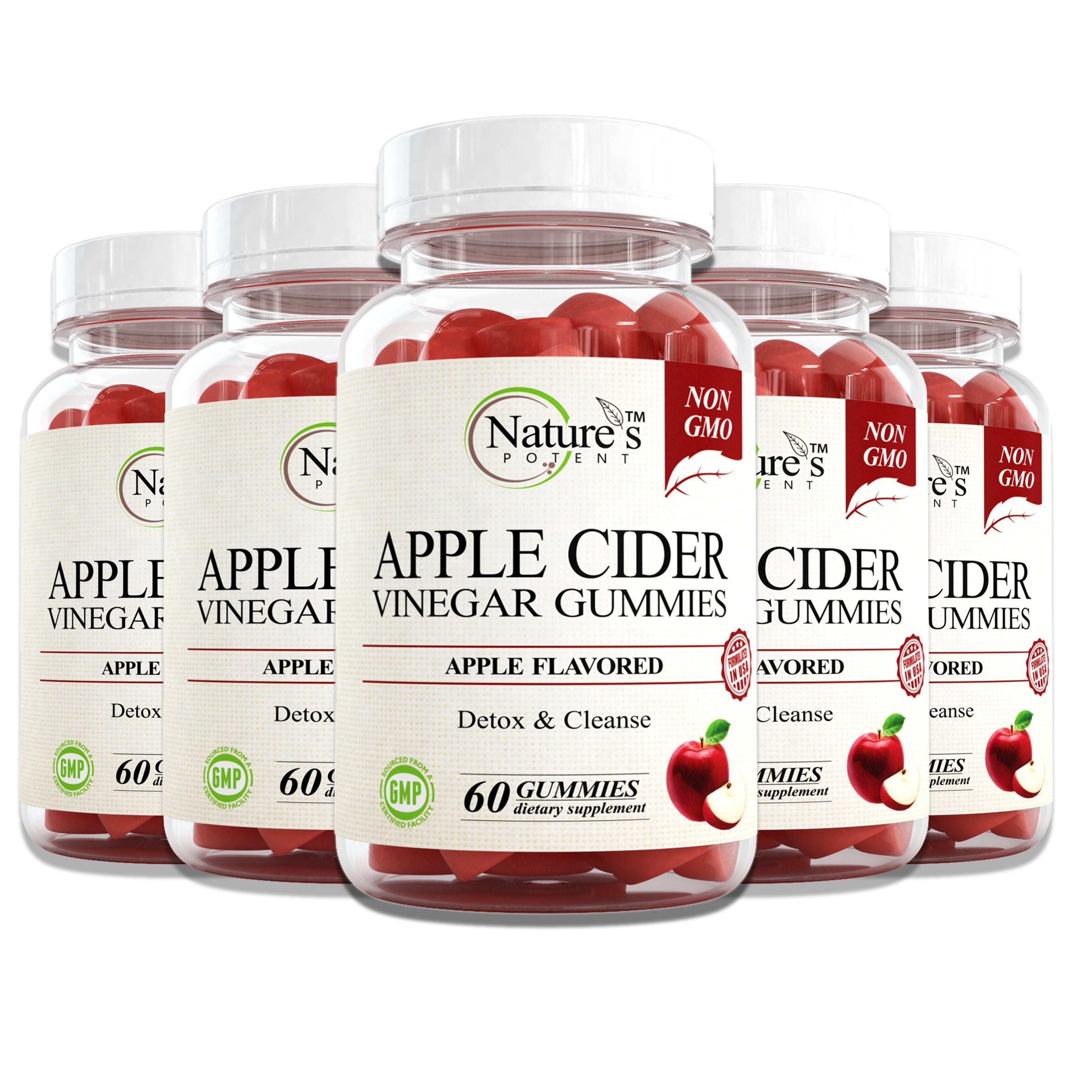 5 X Bottles of Apple Cider Vinegar Gummies (60 Gummies) – Nature's Potent